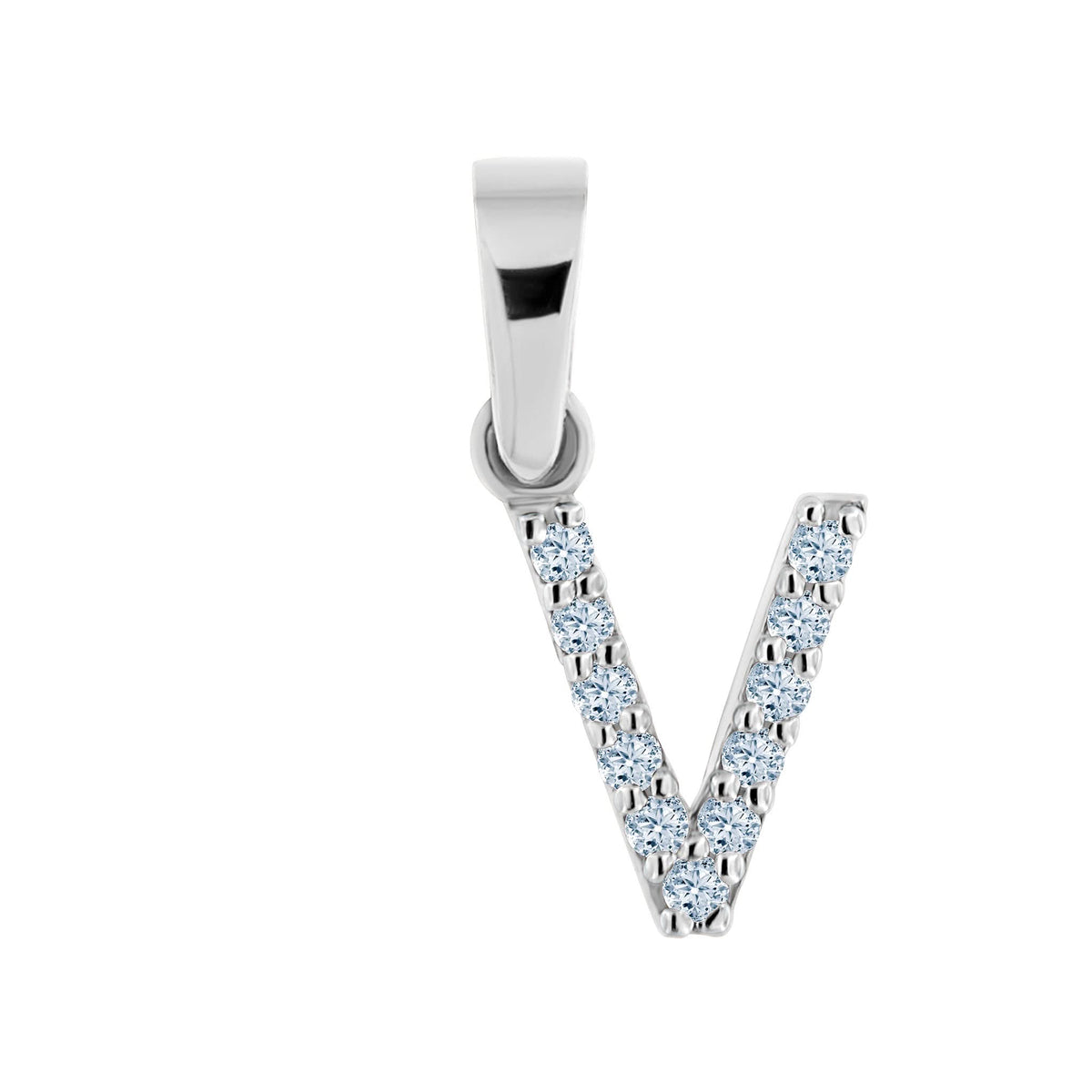 Auksinis pakabukas - raidė V su deimantais – Aukso Stilius
